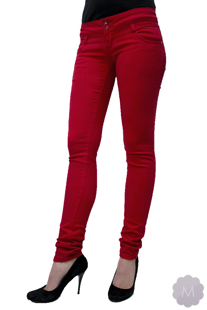Spodnie jeansowe rurki biodrówki czerwone za jedyne | Mercerie.pl